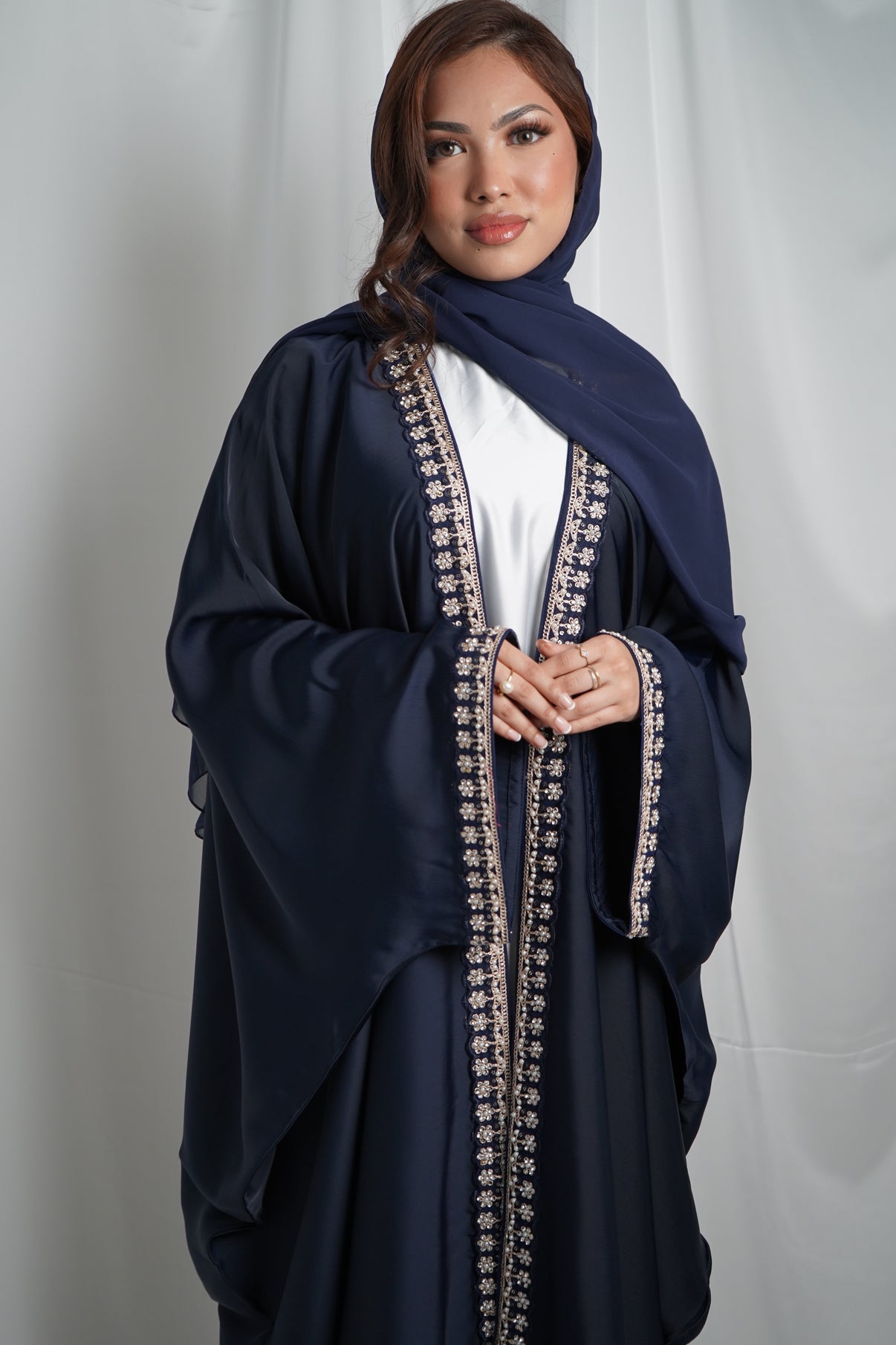 Sapphire Eid Luxury Navy Blue Lace Open Abaya LIMITED EDITION DROP ...