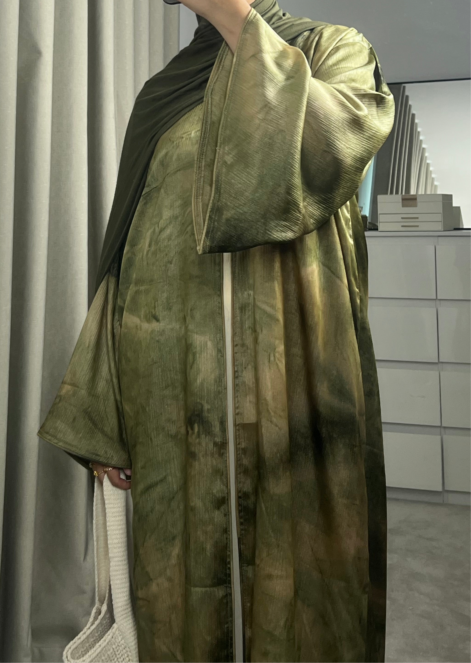 CLEARANCE Bow tie up marble printed abaya – modesty living