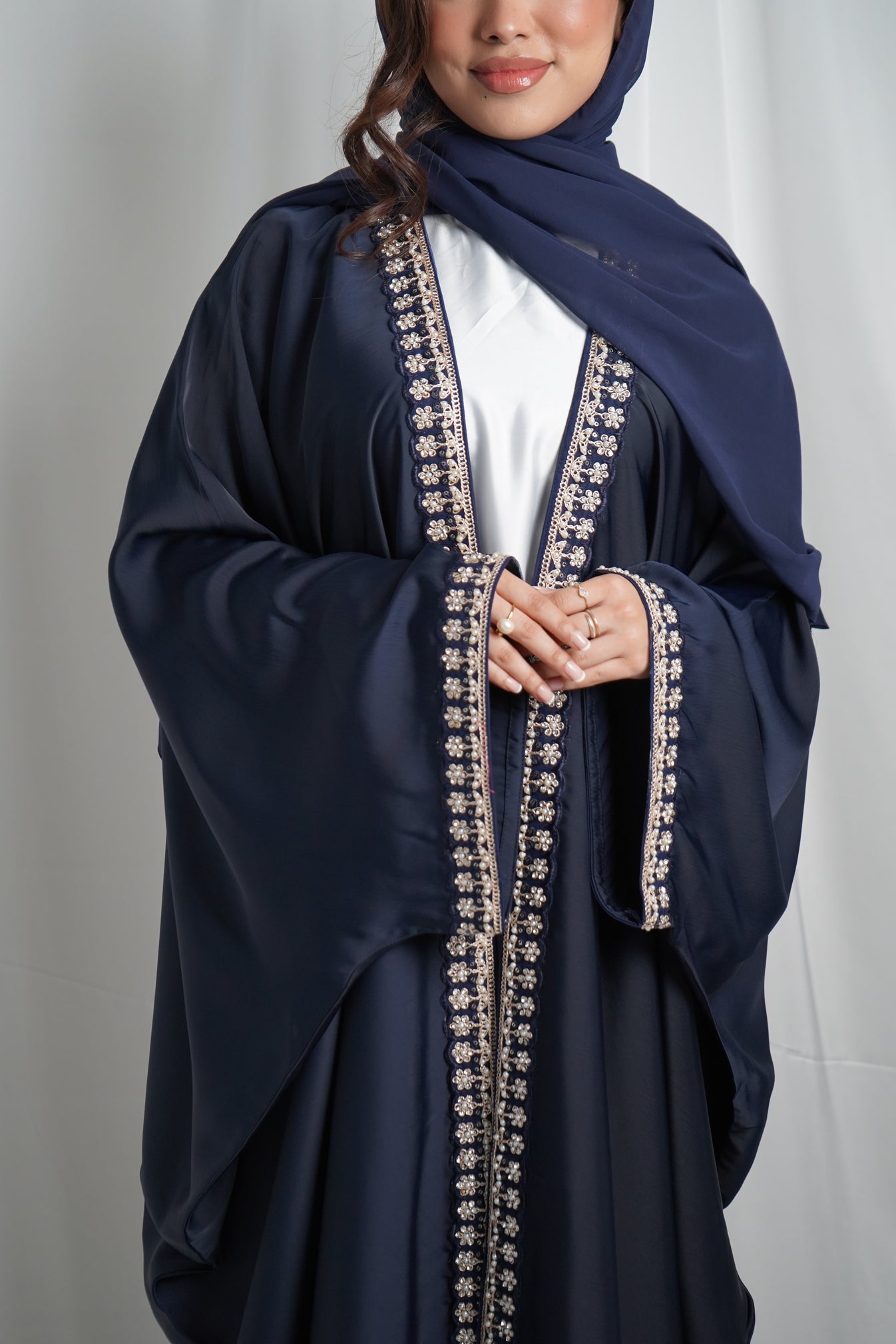 Sapphire Eid Luxury Navy Blue Lace Open Abaya LIMITED EDITION DROP ...