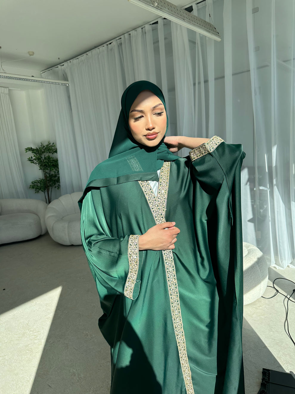 Emerald Green Luxury Lace Open Abaya LIMITED EDITION DROP – modesty living